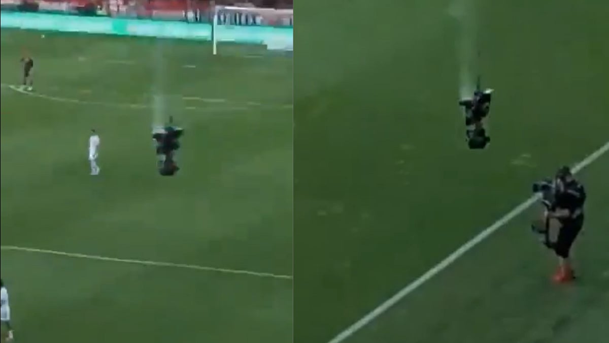 Shocking Scenes! Camera Nearly Falls On Top Of Cameraman's Head During ...