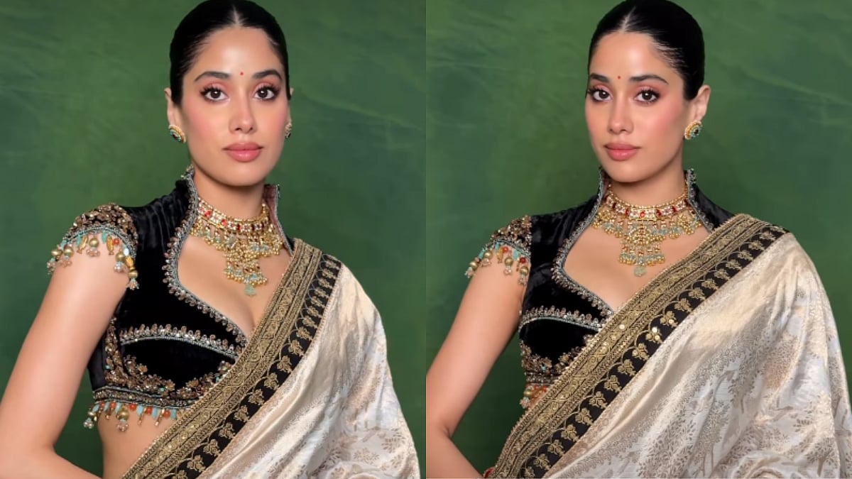 Saree Queen Janhvi Kapoor Stuns In Ivory Silk Drape And Daring Velvet ...