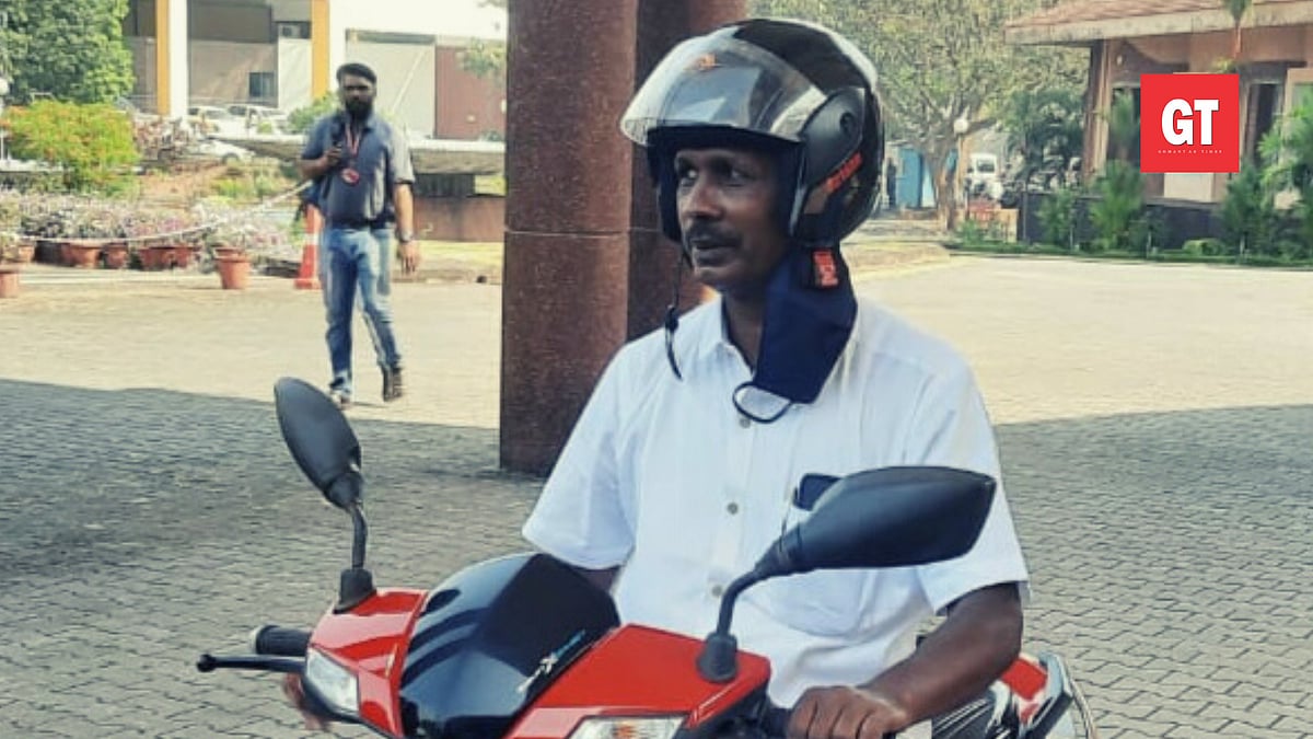 Cortalim MLA Antonio Vaz arrives at Goa Assembly complex on scooter