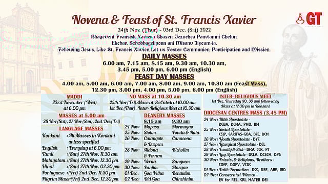 Schedule for novenas & feast of St Francis Xavier, Old Goa, 2022