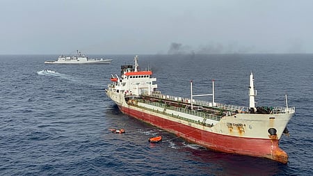 Indian Navy rescues 14 from vessel on fire in Arabian Sea