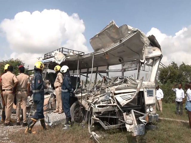 Telangana road accident: 19 dead as RTC bus collides with concrete ...