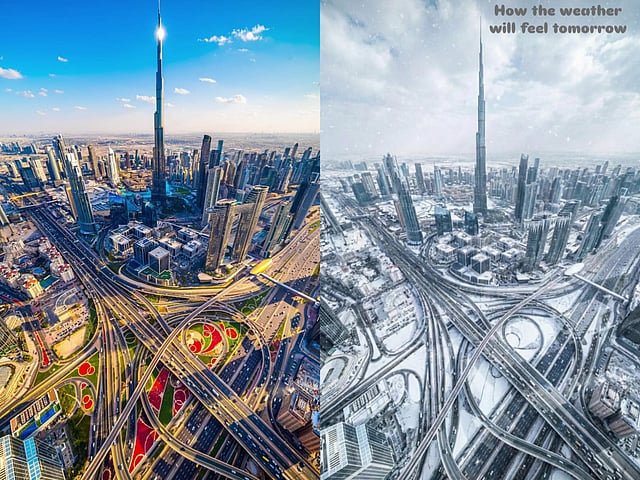 Dubai's Iconic Skyline Blanketed in Snow: A Rare Winter Experience