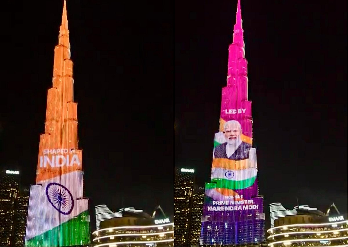 Burj Khalifa Illuminates with PM Modi's Image for India AI Impact ...