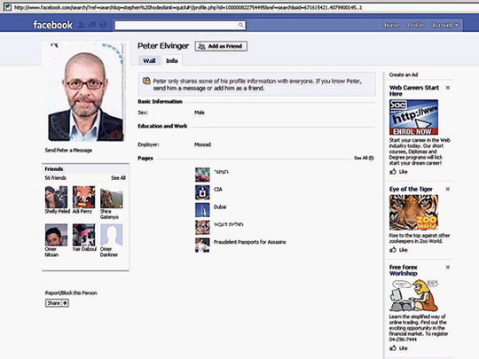 Fake Facebook pages for suspected assassins