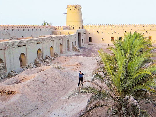 Mezyad Fort stands tall in the foothills of Jebel Hafeet