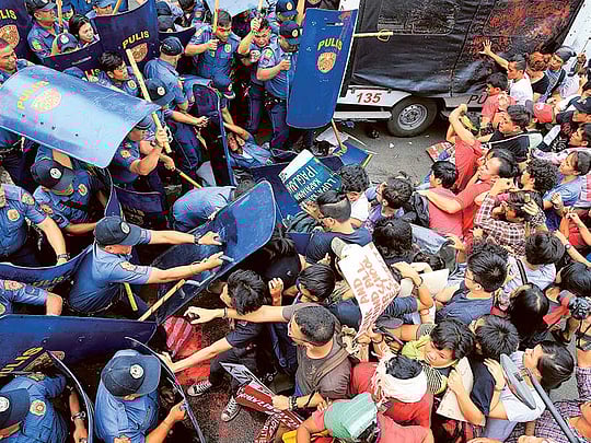 Philippine police van rams protesters in front of US Embassy