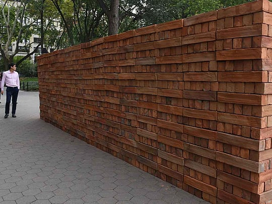 Wall of Mexican bricks appears in New York park