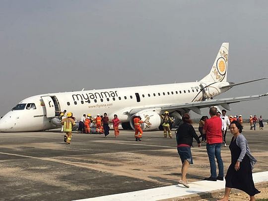 Video: Myanmar plane in emergency touchdown as landing gear fails