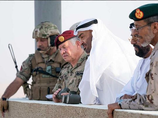 Mohammad Bin Zayed, King Abdullah attend joint military drills