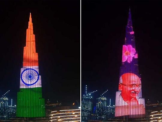 Pictures: Burj Khalifa lit up in memory of Gandhi’s 150th birth anniversary