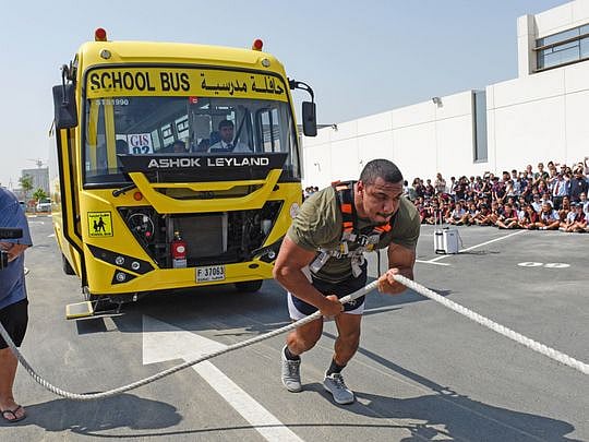 Video: Strongman pulls 9-tonne Dubai school bus