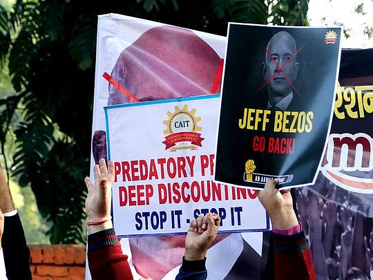 Jeff Bezos’s India visit marked by probe and protests