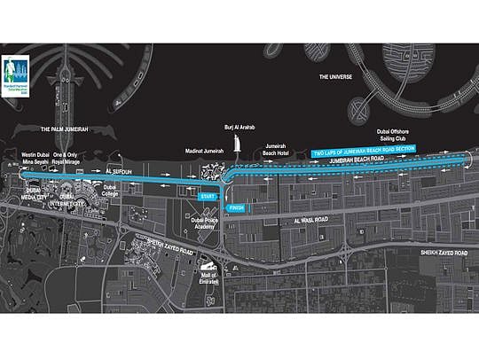 Route map for Standard Chartered Dubai Marathon 2020