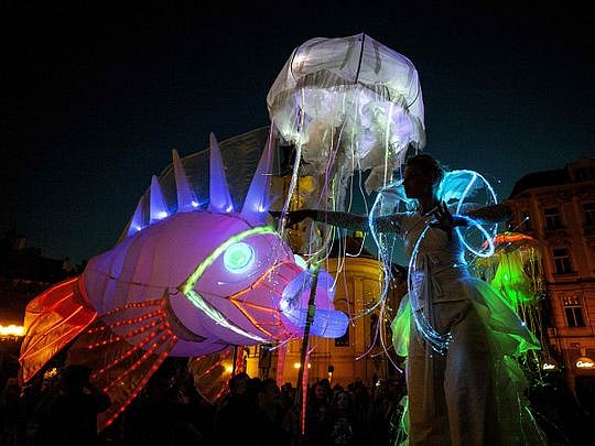 Giant light puppets impress at Street Theater Festival