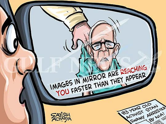 Cartoon from Satish: Arrest of elderly activist creates uproar in India