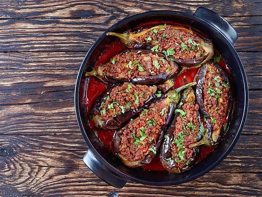 Sheikh El Mahshi or Lebanese stuffed aubergines
