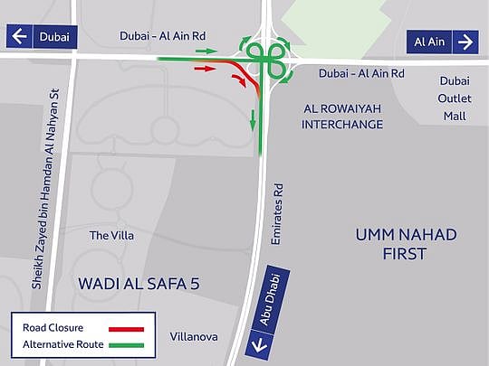 Al Ruwayyah Interchange on Emirates Road in Dubai closed for three days