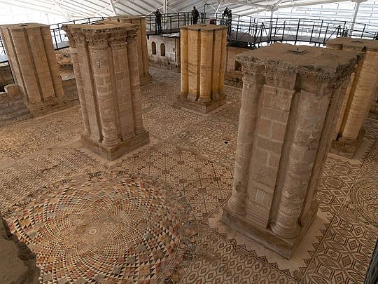 Photos: Palestinians unveil huge mosaic at Jericho desert castle