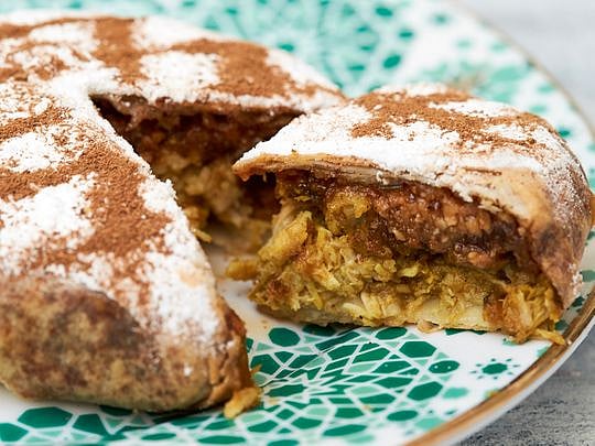 Guide to make Moroccan chicken and almond bastilla or savoury pie recipe