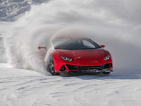 Look! Lamborghini supercars kicking up snow in the Italian Alps