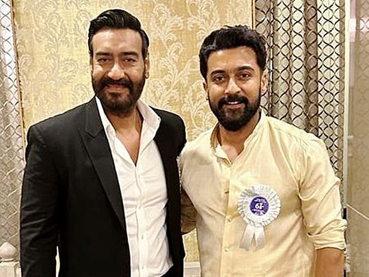 Bollywood: Ajay Devgn shares picture with Suriya from National Awards ceremony