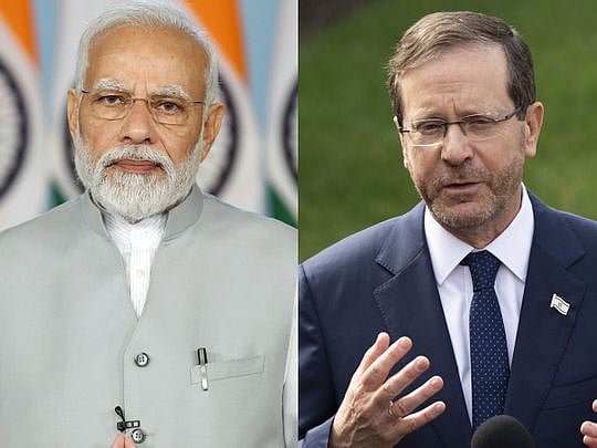 Israeli President Isaac Herzog and Indian Prime Minister Narendra Modi ...