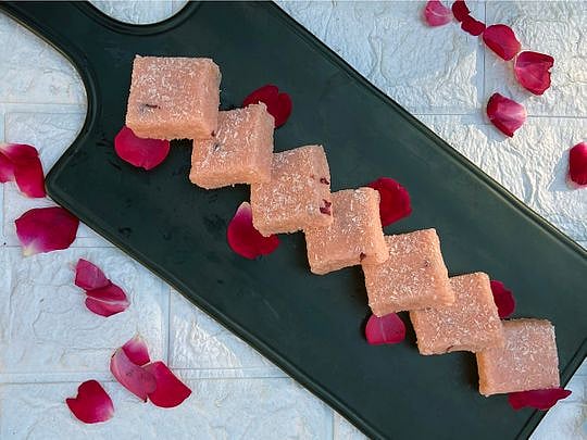 Festive 3-ingredient rose coconut barfi-fudge recipe