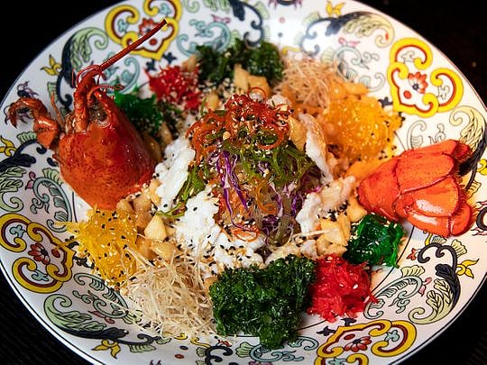 Chinese-style Lobster Lo Hei or seafood salad