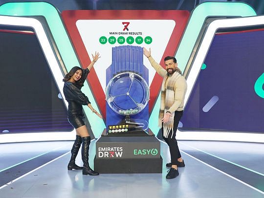 Celebrating the new Dh15 million winner with Emirates Draw