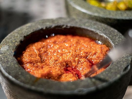 Indian garlic confit or spicy preserve, also known as lasun chutney