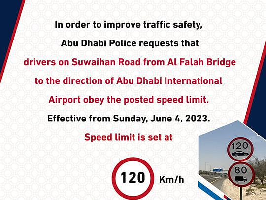 Abu Dhabi reduces maximum speed on Sweihan Road to 120 kilometres per hour