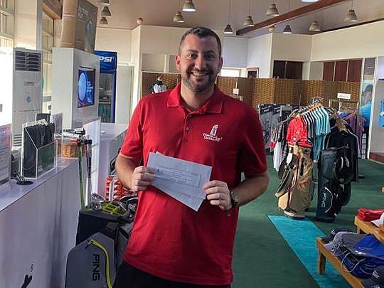 Andy Nisbet top of the tower in Ras Al Khaimah