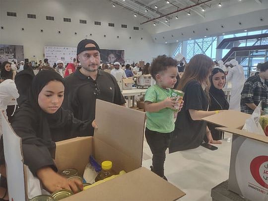 Watch: UAE volunteers pack over 13,000 boxes of relief materials for Gaza