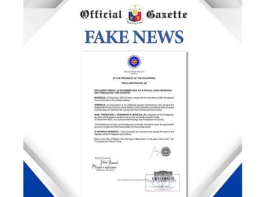 Philippines: Warning against fake 'half-day holiday'