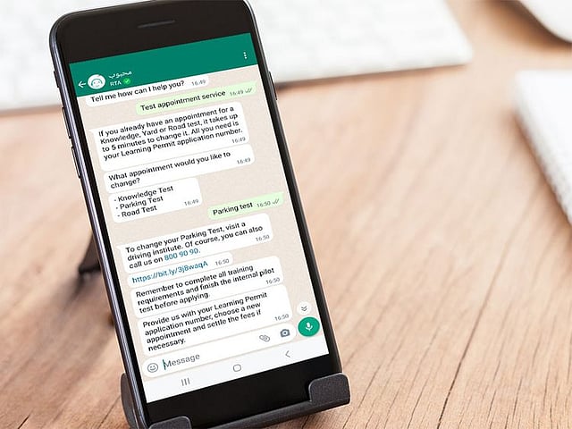 Now, book and reschedule driving test appointments via WhatsApp in Dubai