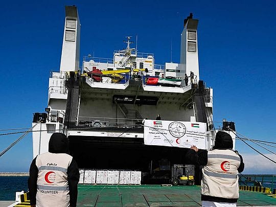 Second UAE aid ship arrives at Egypt’s Al Arish Port, carrying 4,544 ...