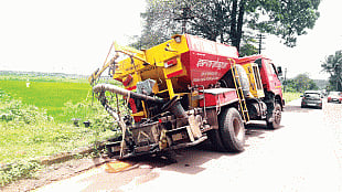When a pothole patching machine fell into a deep pothole