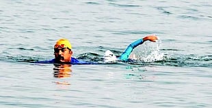 Swimming across the Mandovi