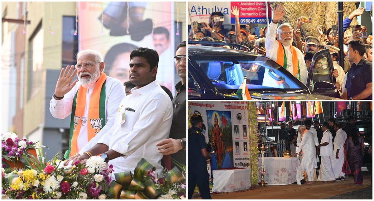 Modi at a road show in Coimbatore