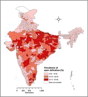 Spatial pattern and clustering of open defecation in India