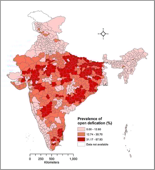 Spatial pattern and clustering of open defecation in India
