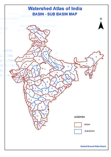 River basin and sub-basin map of India from the Central Ground Water Board