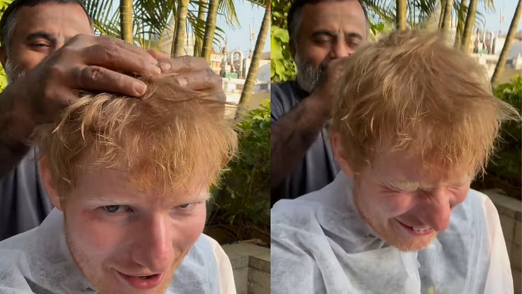 Ed Sheeran enjoys traditional Indian head massage ahead of Chennai concert