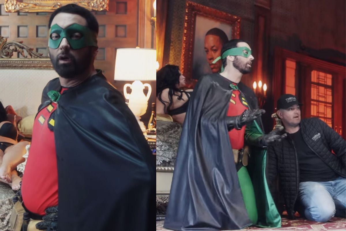 Eminem stuns fans with superhero antics in 'Houdini' blooper reel