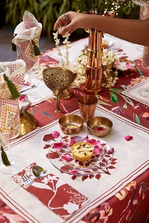 Elevate Your Diwali with a Stunning Ruby-Red Table Setting by vVyom