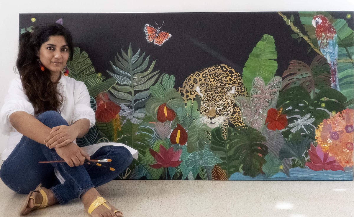 Chennai-based Sonali Manavalan creates surreal tropical-themed canvases ...