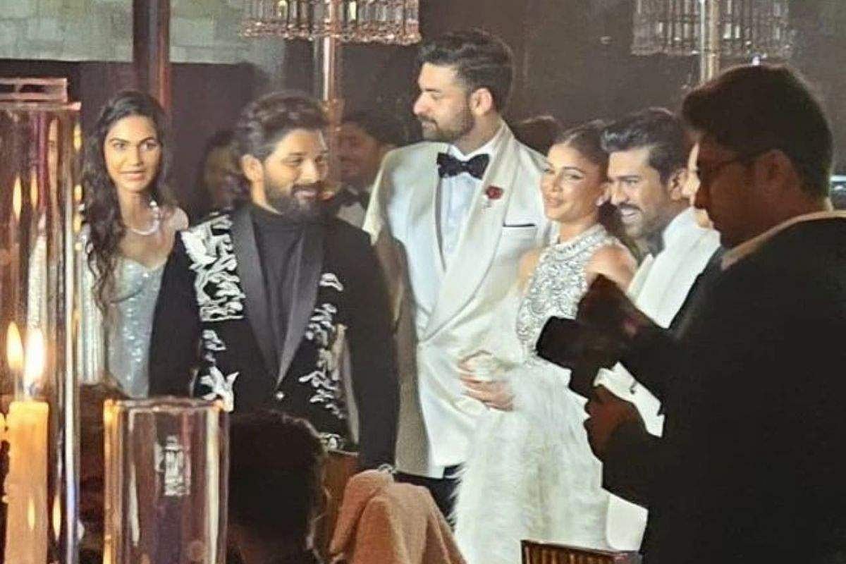 Allu Arjun, Ram Charan pose with Varun Tej and Lavanya Tripathi at ...