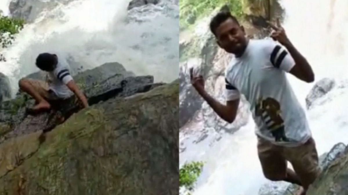 The illusion of a youth falling into a waterfall in kodaikanal