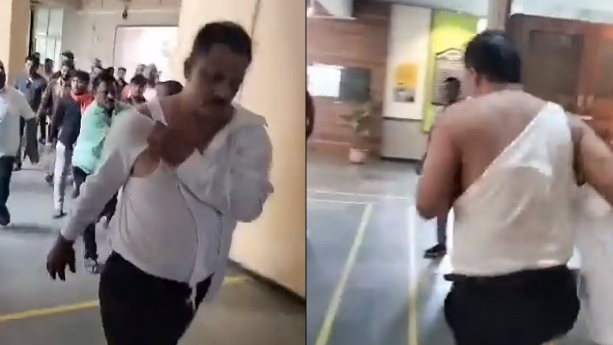 a Hindu mob chasing and attacking a school principal in maharastra